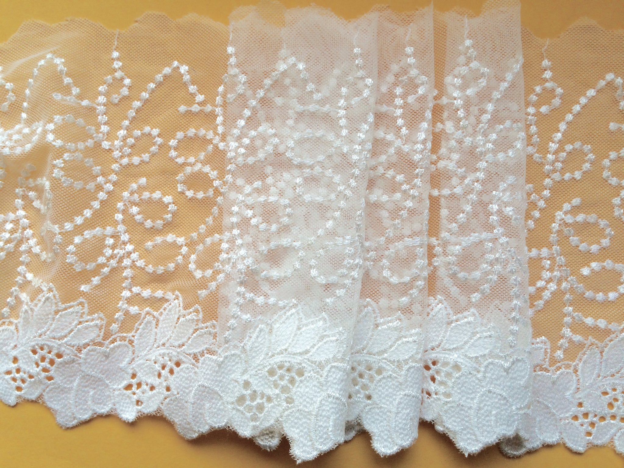 Ivory Lace French Tulle Embroidered Trim 15.5 cm www.thelaceco.co.uk ...