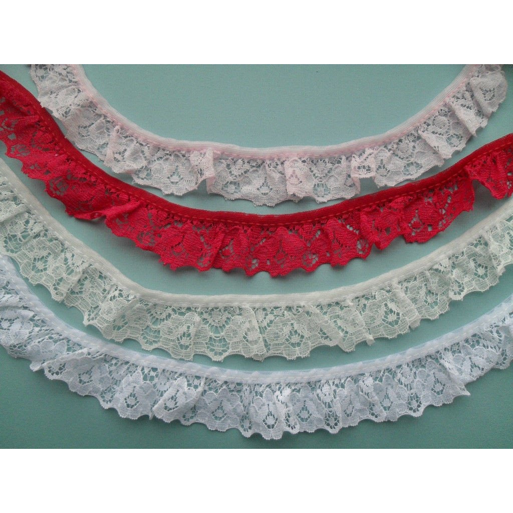 Lace Gathered White Pink Blue Red Ivory Black Nottingham 3 cm – The ...