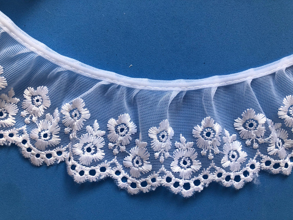White Broderie Gathered Frilled Lace Trim 10 cm/4" – The Lace Co.